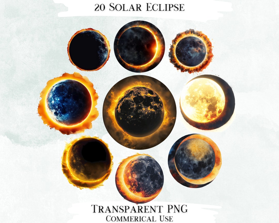Solar Eclipse Clip Art Bundle, 20 Transparent PNG Designs, Decorative ...