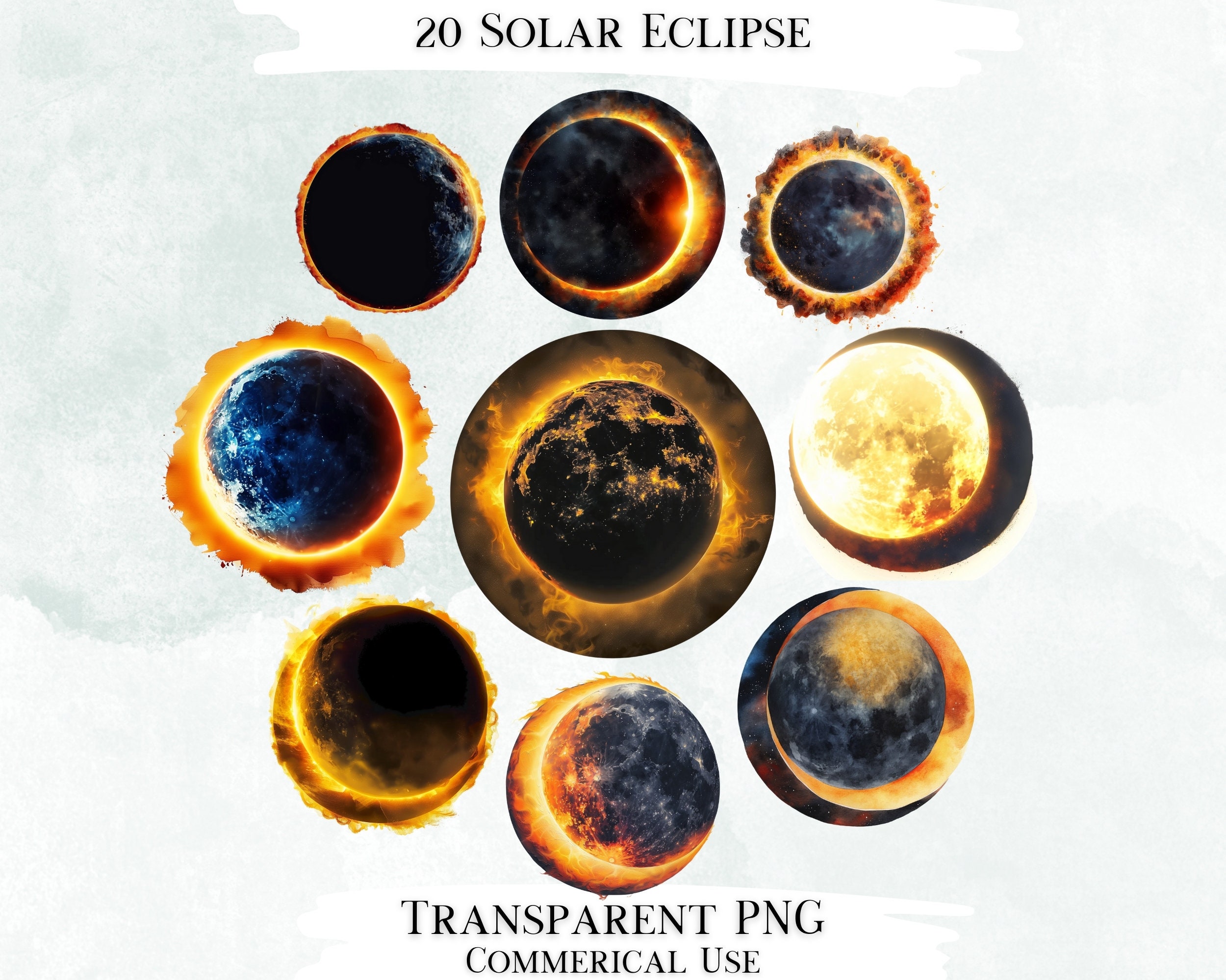 Solar Eclipse Clip Art Bundle, 20 Transparent PNG Designs, Decorative ...