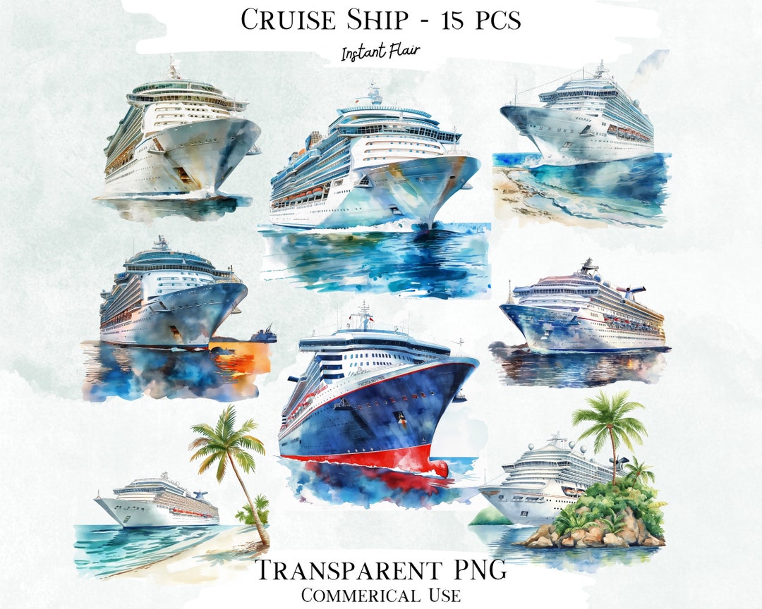 Cruise Ship Clip Art Bundle, 15 Transparent PNG Graphics, Decorative ...