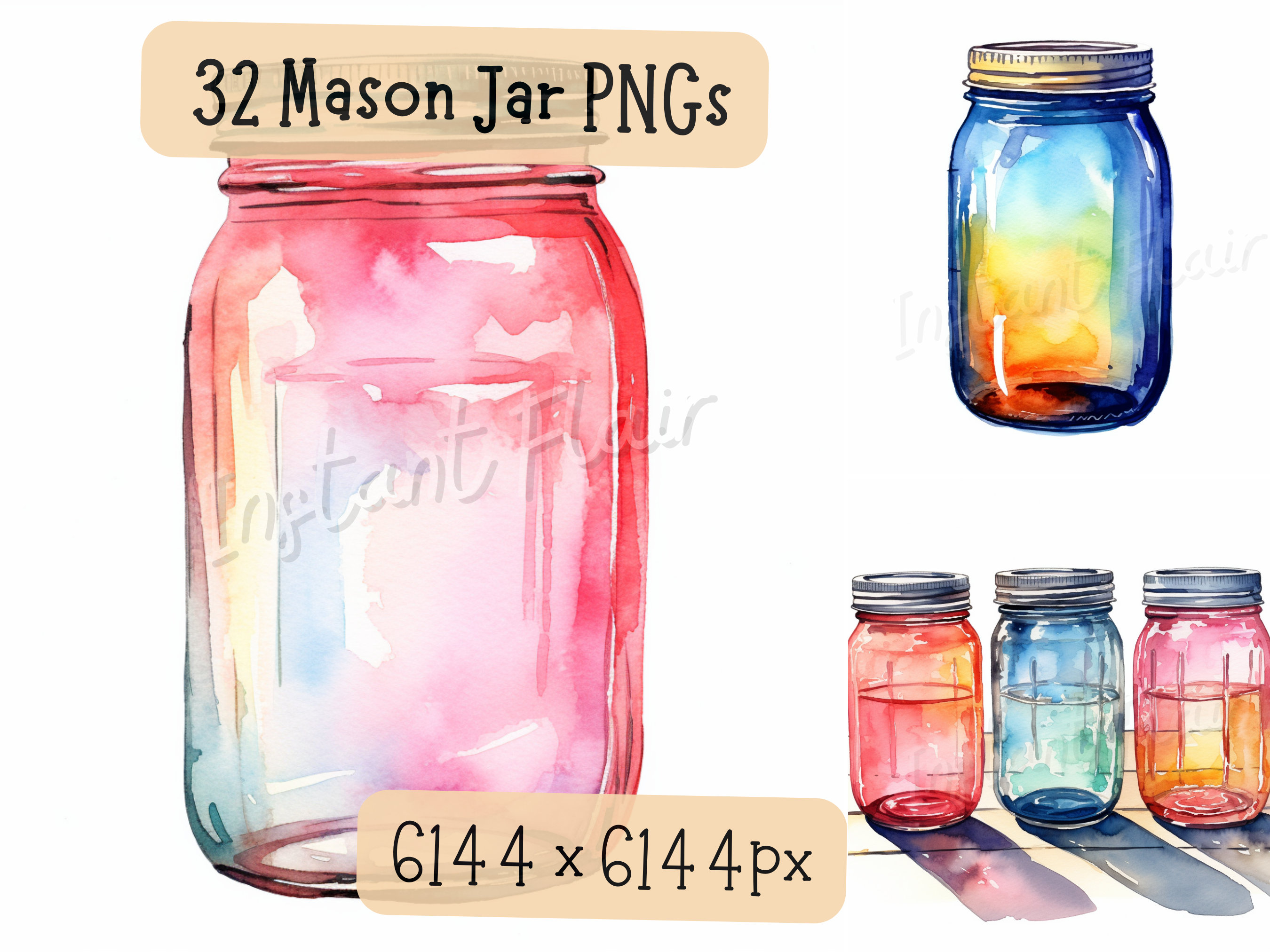 Mason Jar Clip Art Bundle, 32 PNG Designs, Jars Glass Shelves ...