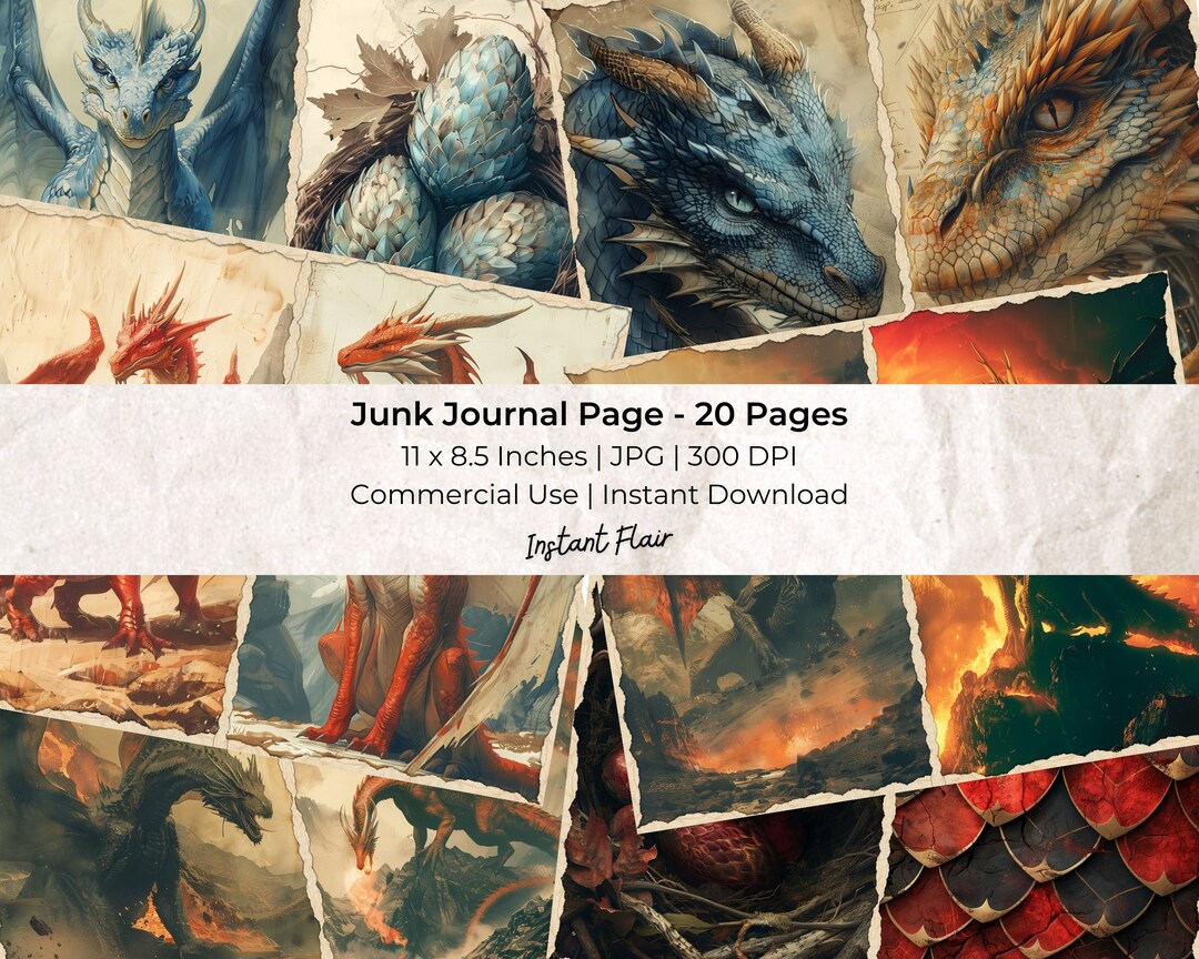 Dragon: Collage Sheet | Digital Scrapbook Paper Kit | Instant Digital ...