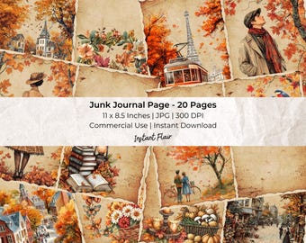 100 Autumn Junk Journal Kit, Digital Scrapbook Paper, Fall Printable ...