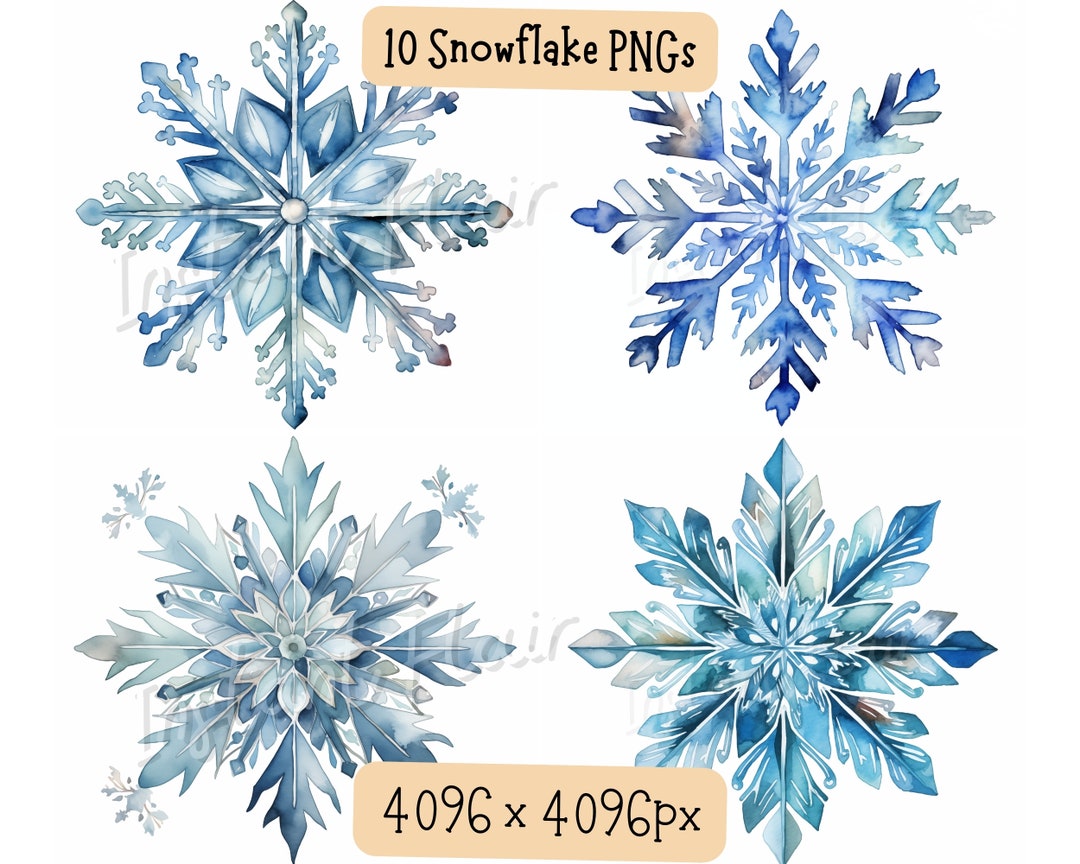 Snowflake Watercolor Clip Art Bundle, PNG Designs, Decorative Images ...