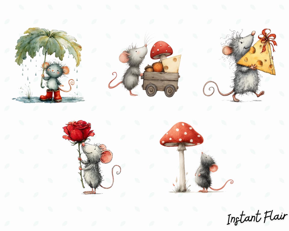 Sweet Mouse Clipart PNG Bundle | Woodland Animal Illustrations (digital ...