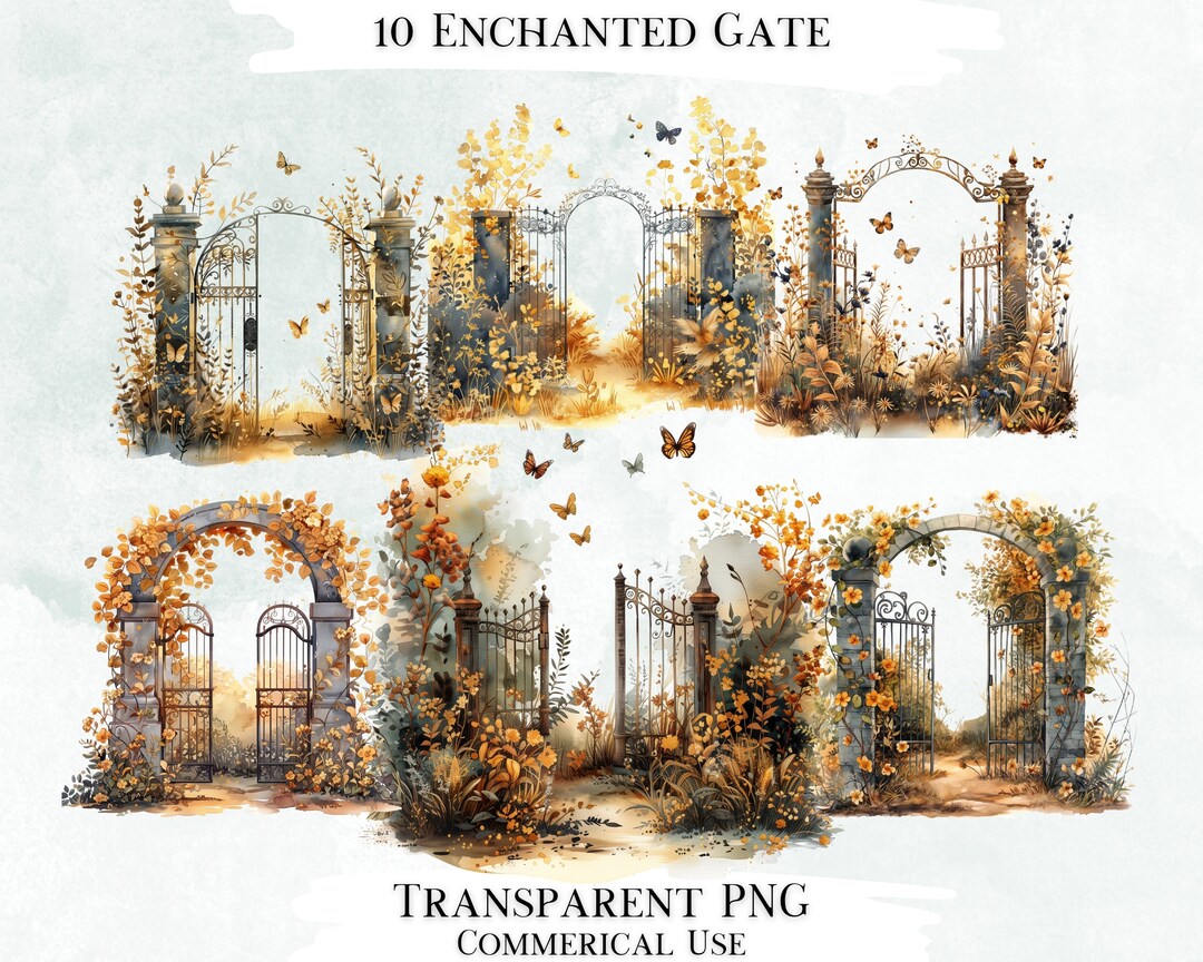 Enchanted Gate Clip Art Bundle, 10 Transparent PNG Designs, Decorative ...