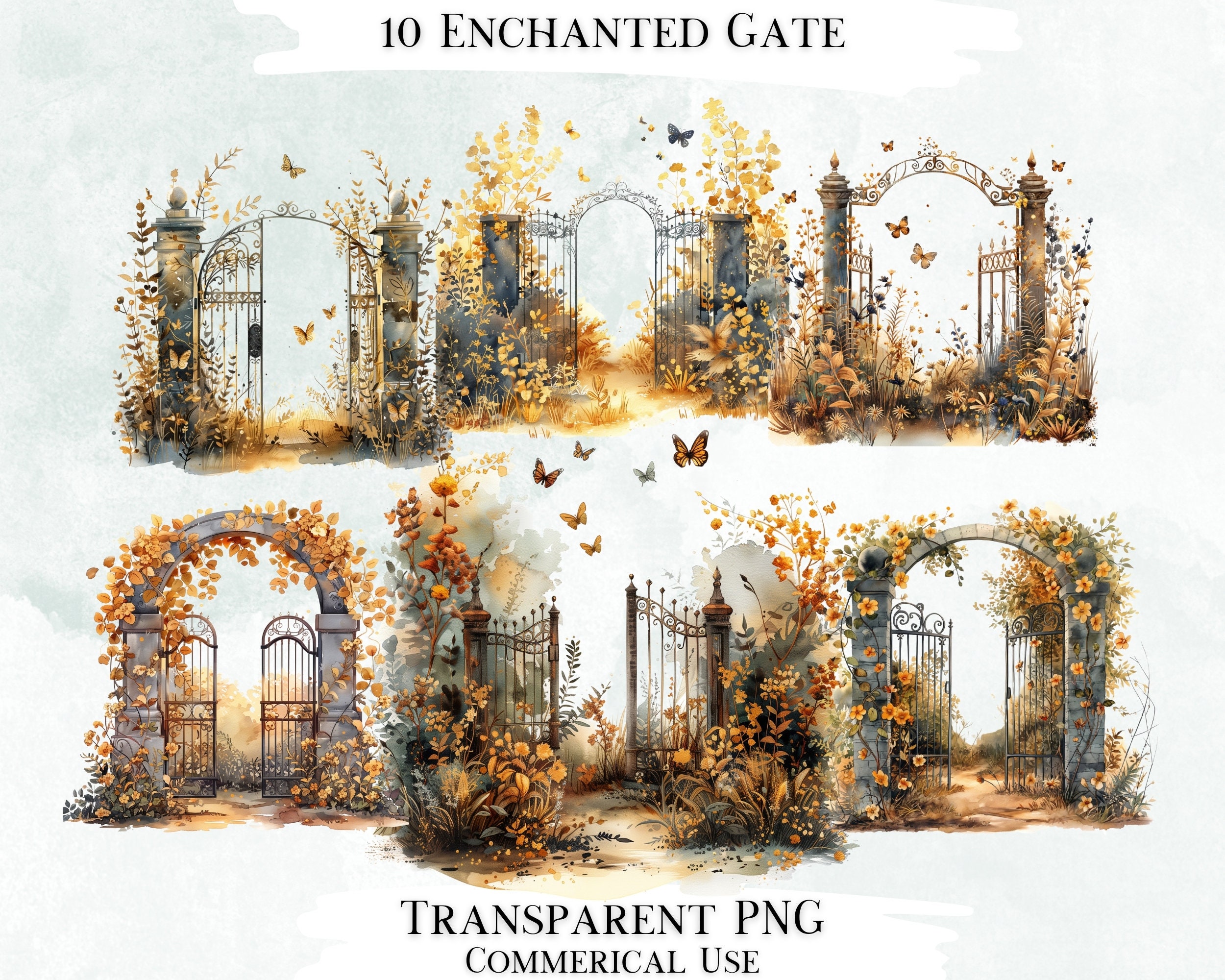 Enchanted Gate Clip Art Bundle, 10 Transparent PNG Designs, Decorative ...