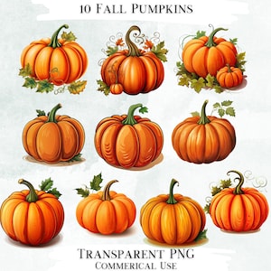 Pumpkin Clip Art Bundle, 10 PNG Designs, Decorative Images, Digital ...