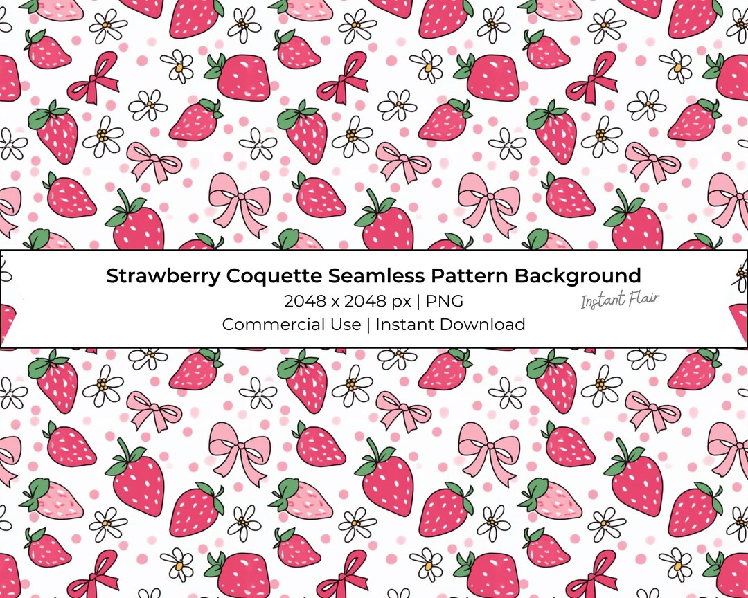 Strawberry Coquette Seamless Pattern – Pink Bows, Floral PNG ...