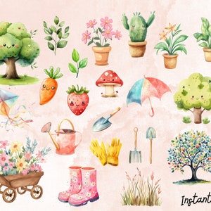Happy Spring Clip Art Bundle, 60 Transparent PNG Designs, Decorative ...
