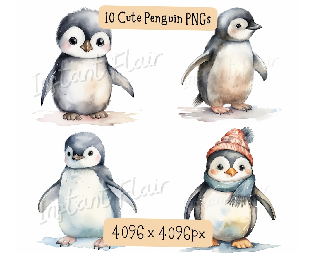Cute Penguin Watercolor Clip Art Bundle, PNG Designs, Decorative Images ...