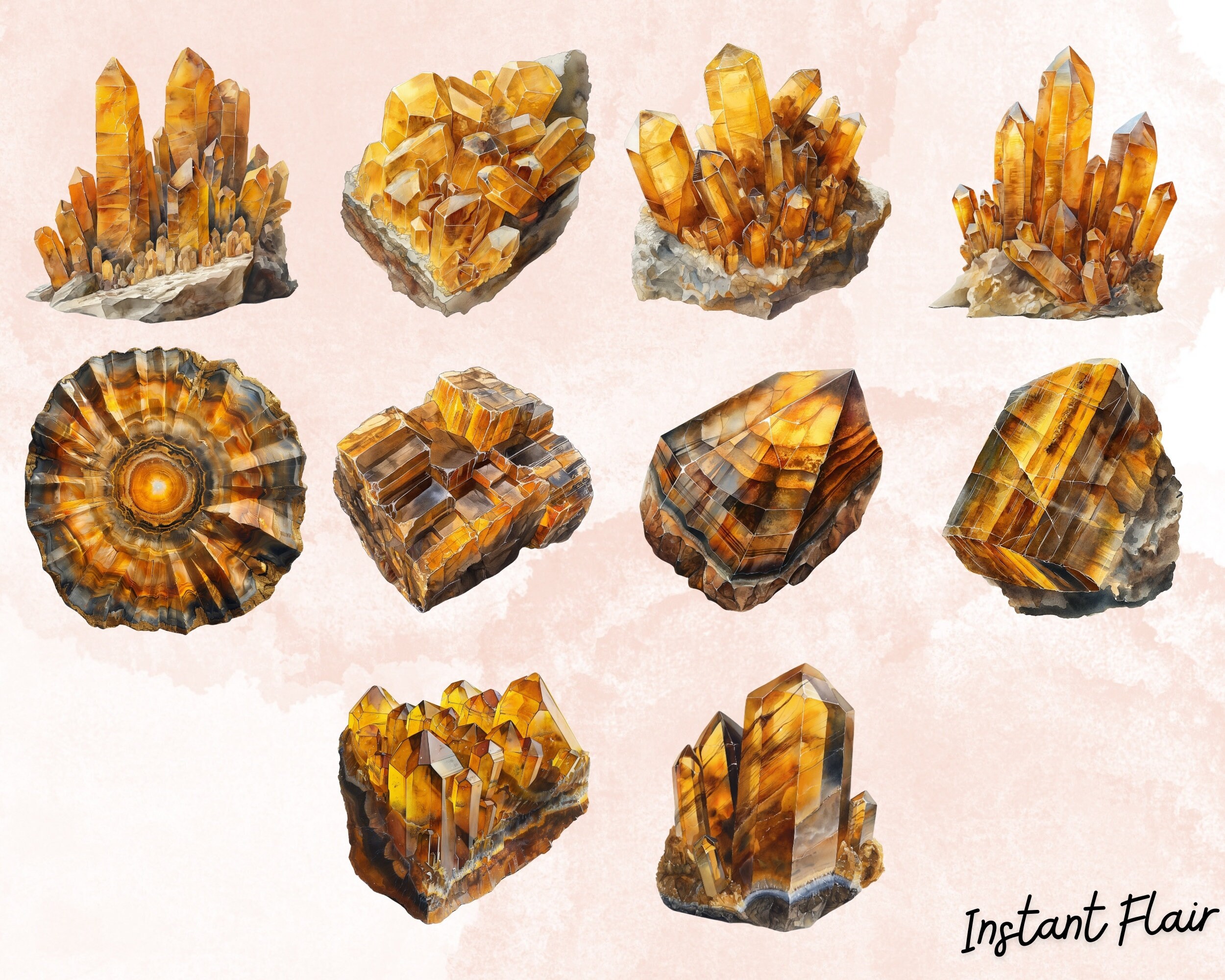 Gold Tiger Eye Crystal Clip Art Bundle, 10 Transparent PNG Designs ...