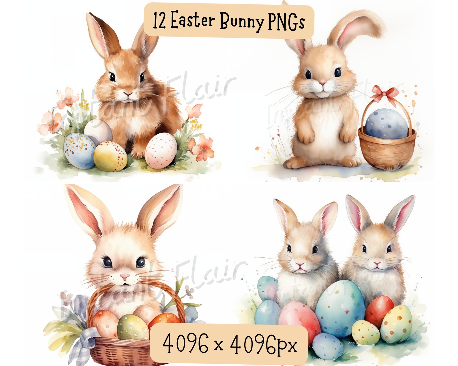 Easter Bunny Watercolor Clip Art Bundle, PNG Designs, Decorative Images ...