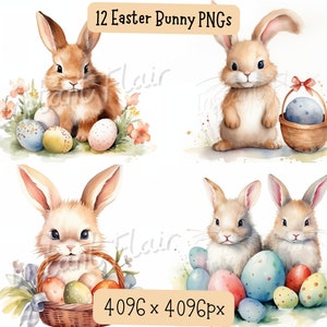 Easter Bunny Watercolor Clip Art Bundle, PNG Designs, Decorative Images ...