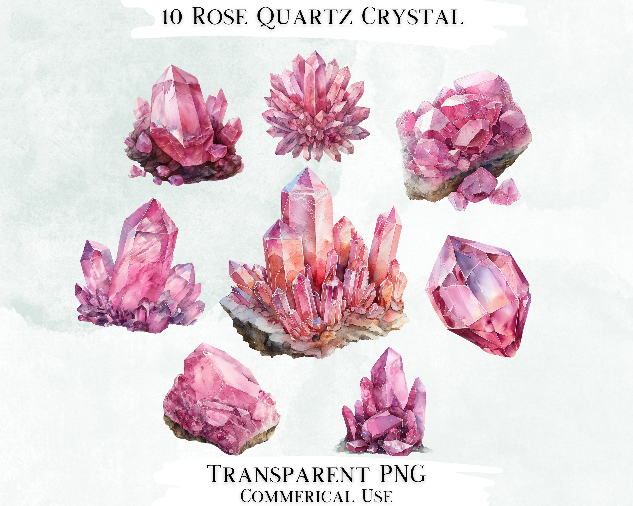Rose Quartz Crystal Clip Art Bundle, 10 Transparent PNG Designs ...