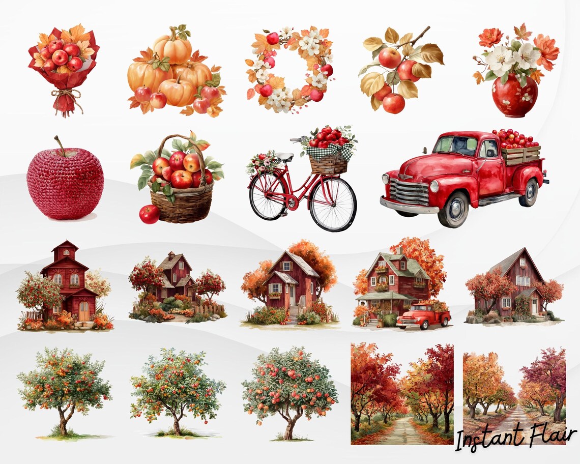 Apple Harvest Clipart – 65 Fall Apple Pngs for Crafts, Journals & Decor ...
