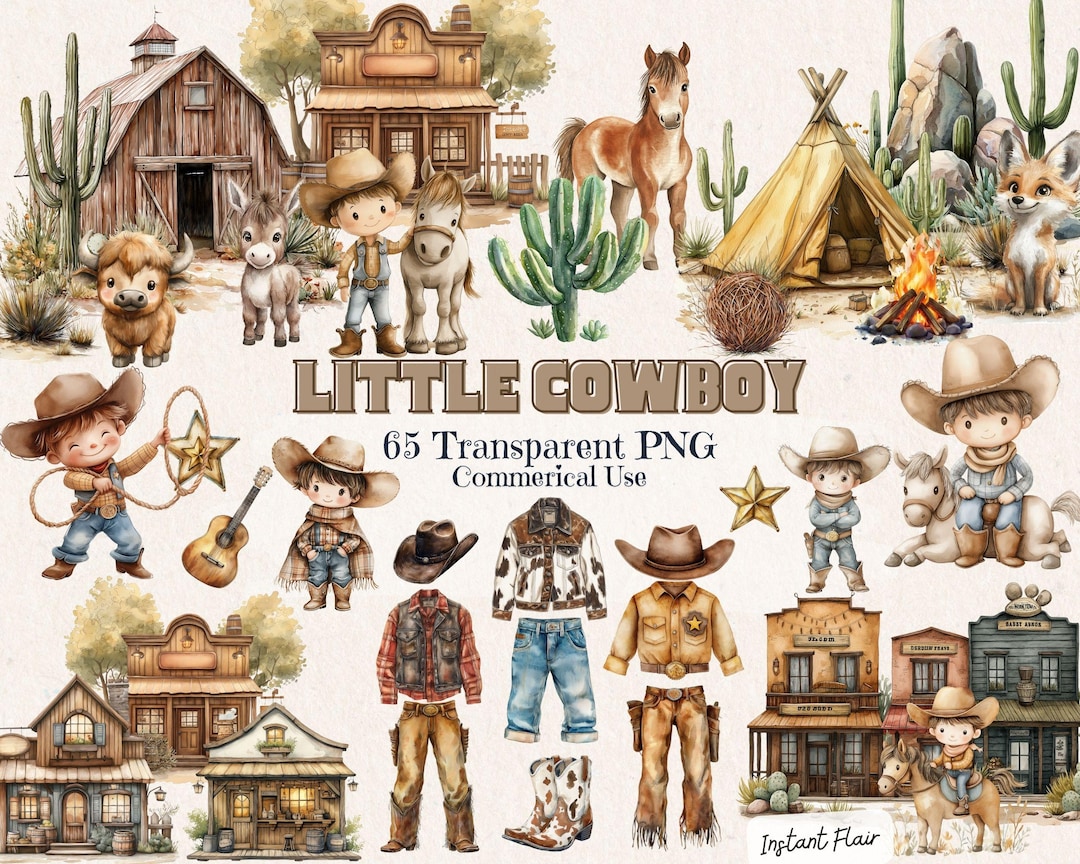 65 Little Cowboy Watercolor Clipart – Transparent PNG – Commercial Use ...