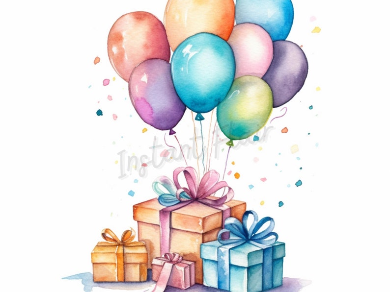 Birthday Clip Art Bundle 15 PNG Designs Watercolor Cute Artsy B-day ...