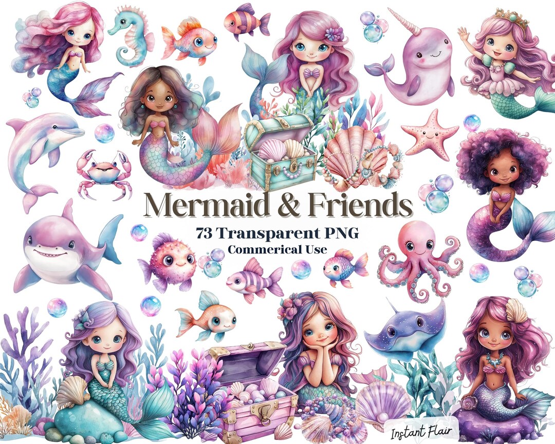 73 Mermaid and Friends Clipart – Transparent PNG – Commercial Use ...