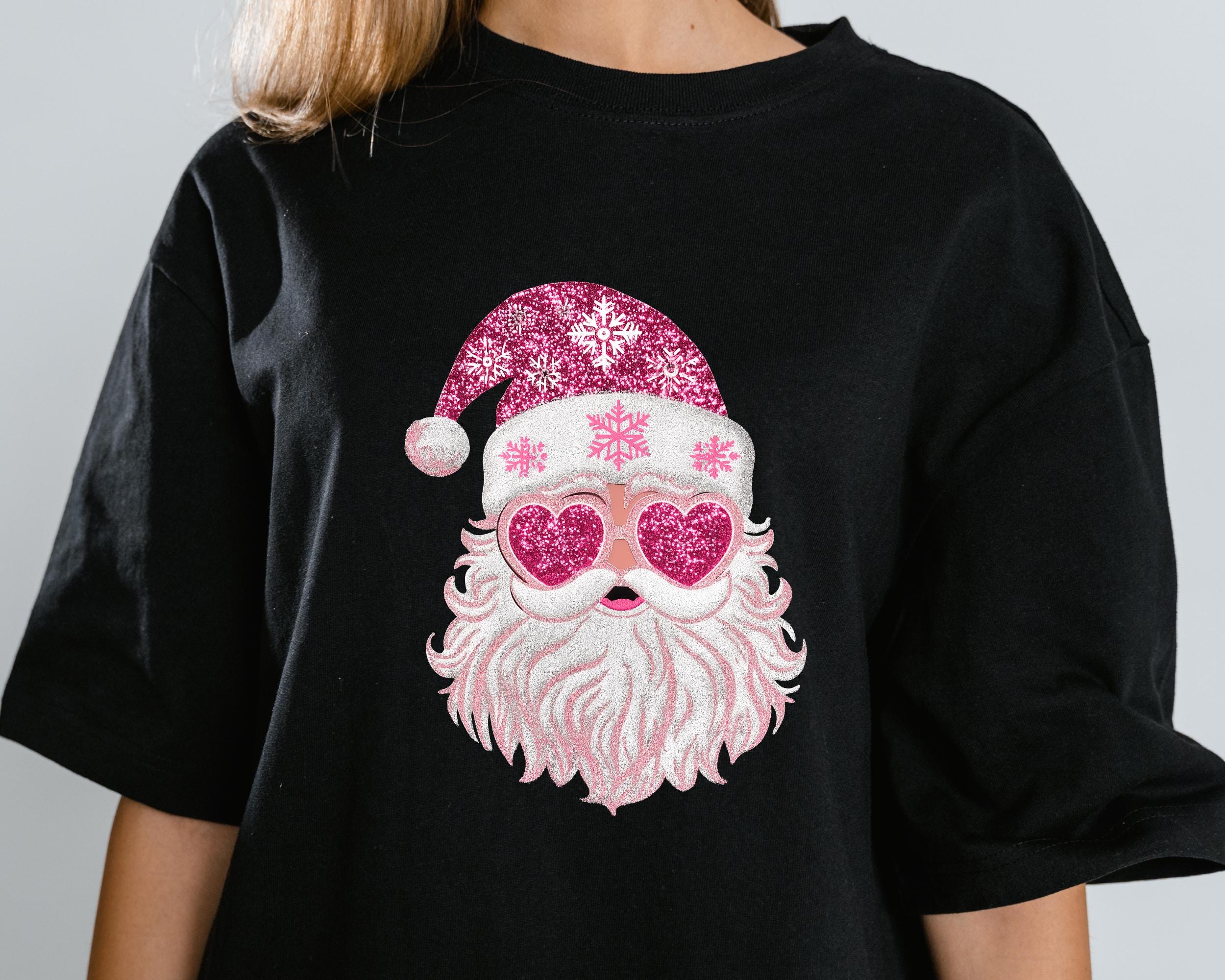 Pink Glitter Santa PNG | Heart Glasses Christmas Clipart (digital ...