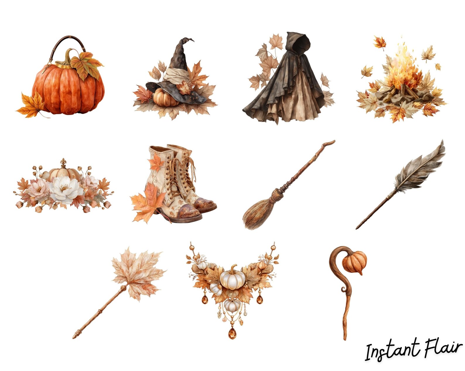Autumn Magic Clipart – 60 Fall Pngs With Pumpkins, Leaves, Spells ...