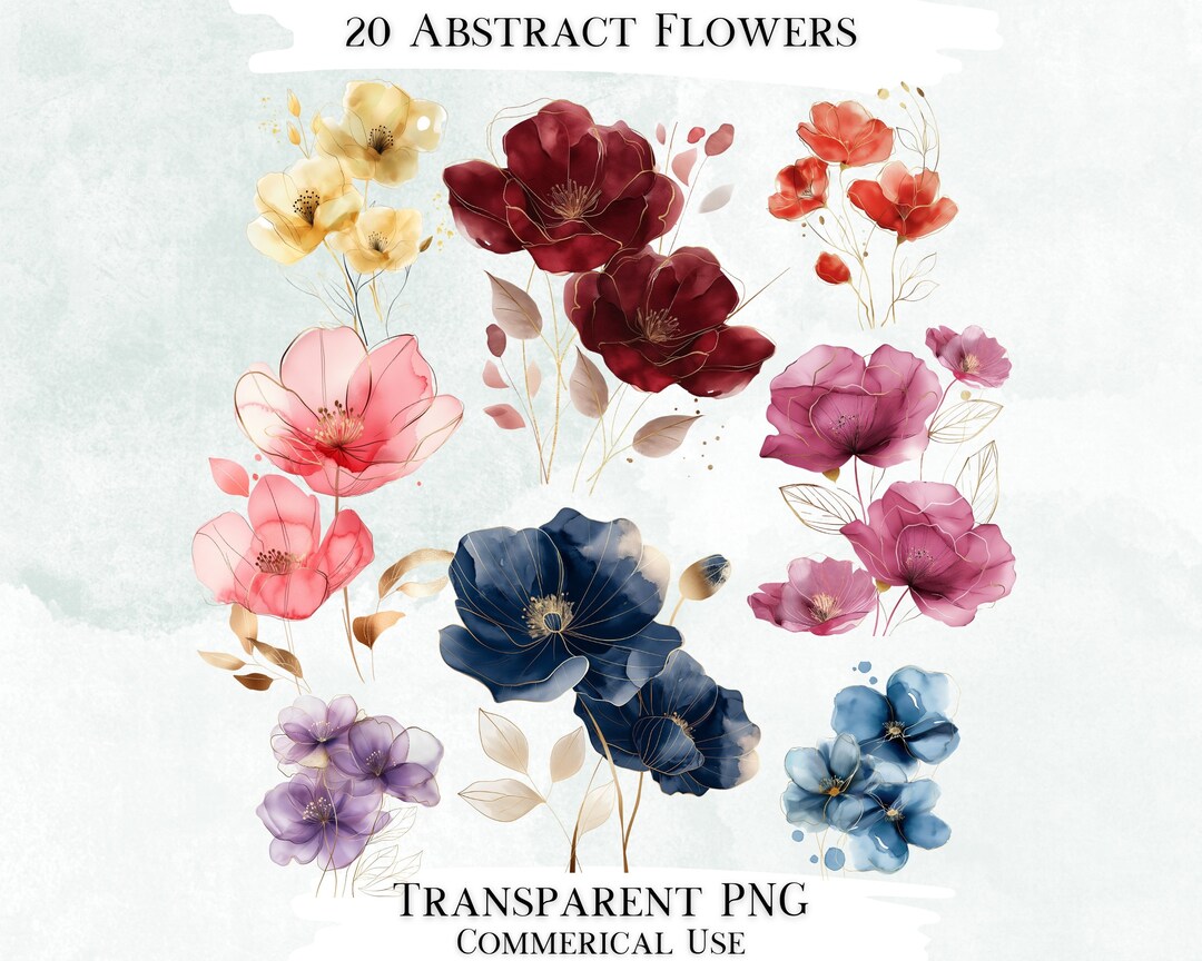 Abstract Flowers Clip Art Bundle, 20 Transparent PNG Designs ...
