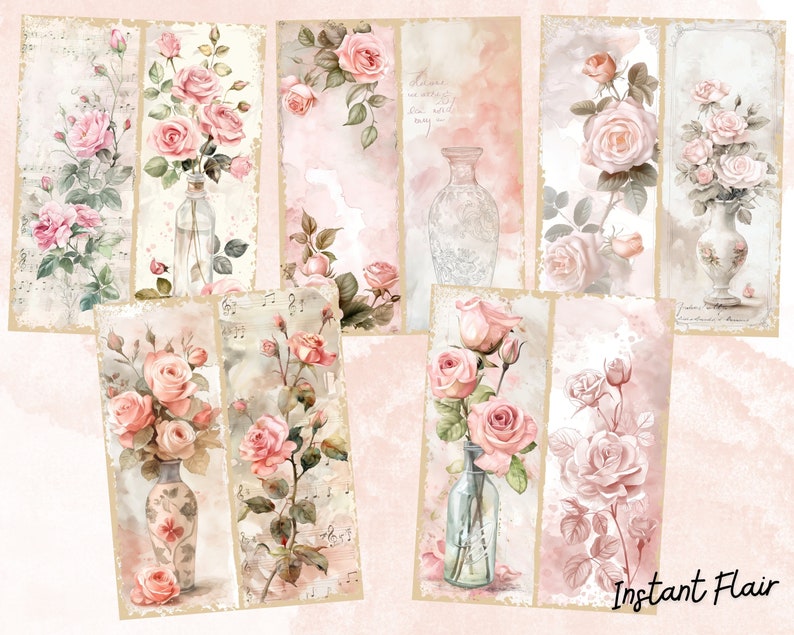 Shabby Rose Junk Journal Pages: Tall Skinny Vintage Style (instant ...