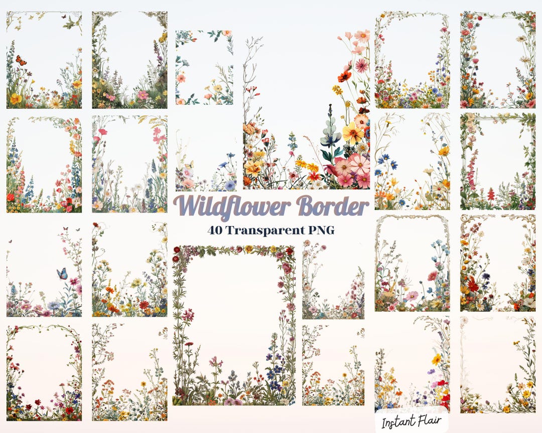 40 Wildflower Border Pngs – Transparent Background Junk Journal ...