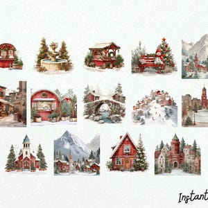 Christmas Village Clipart | 34 Winter Town Pngs (digital Download) - Etsy