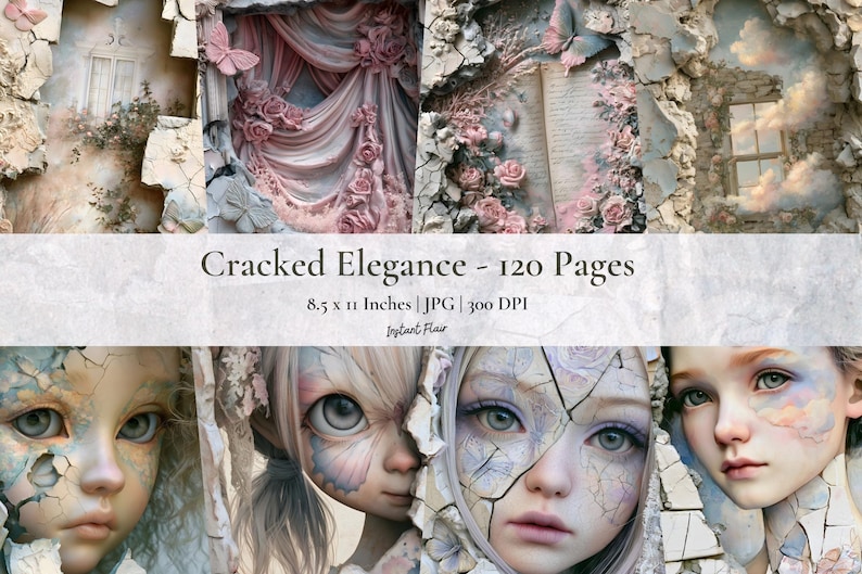 Cracked Elegance Junk Journal Pages, Shabby Chic Journal Kit, Vintage ...
