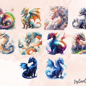 70 Fantasy Dragon Clipart Bundle - Watercolor Ethereal Dragons ...