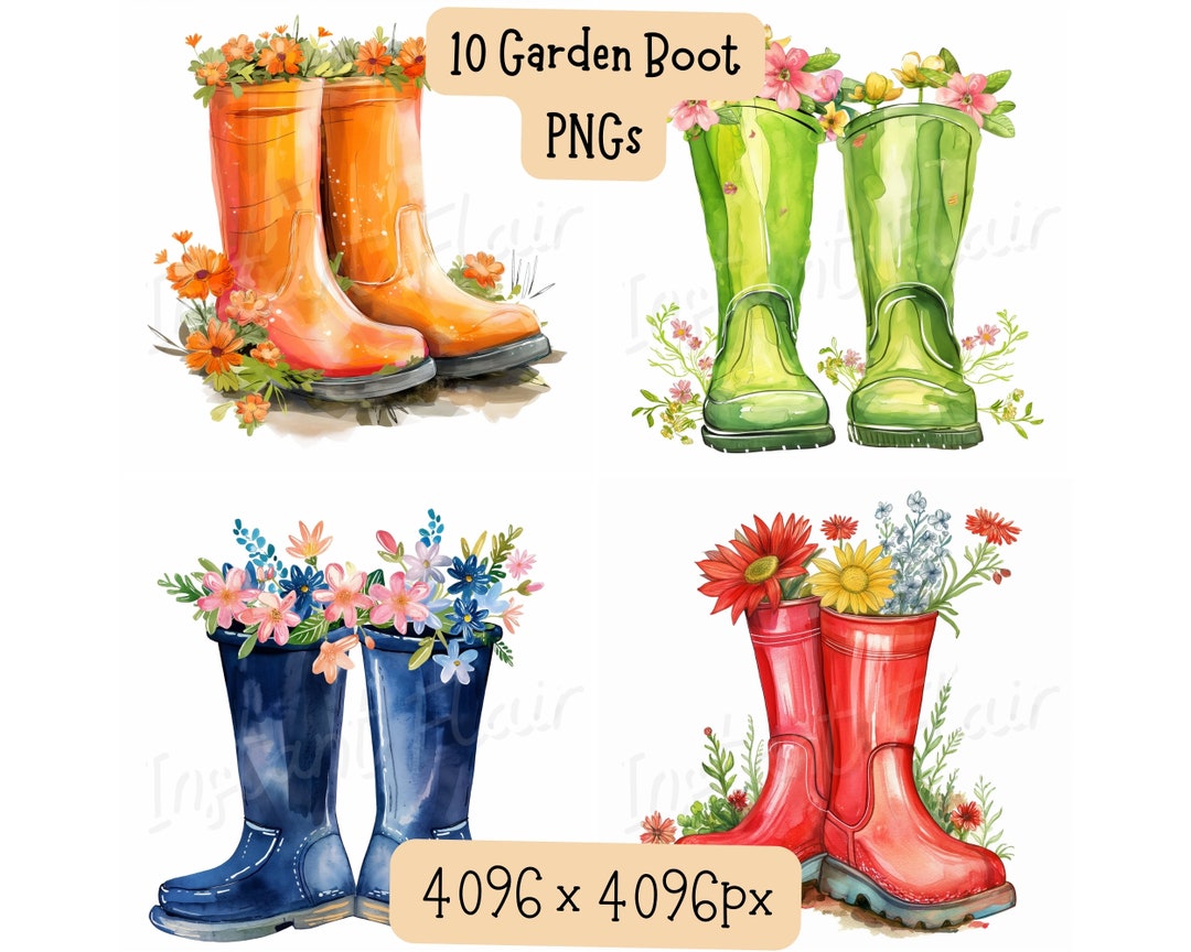 Garden Boots Clip Art Bundle, PNG Designs, Decorative Images, Digital ...
