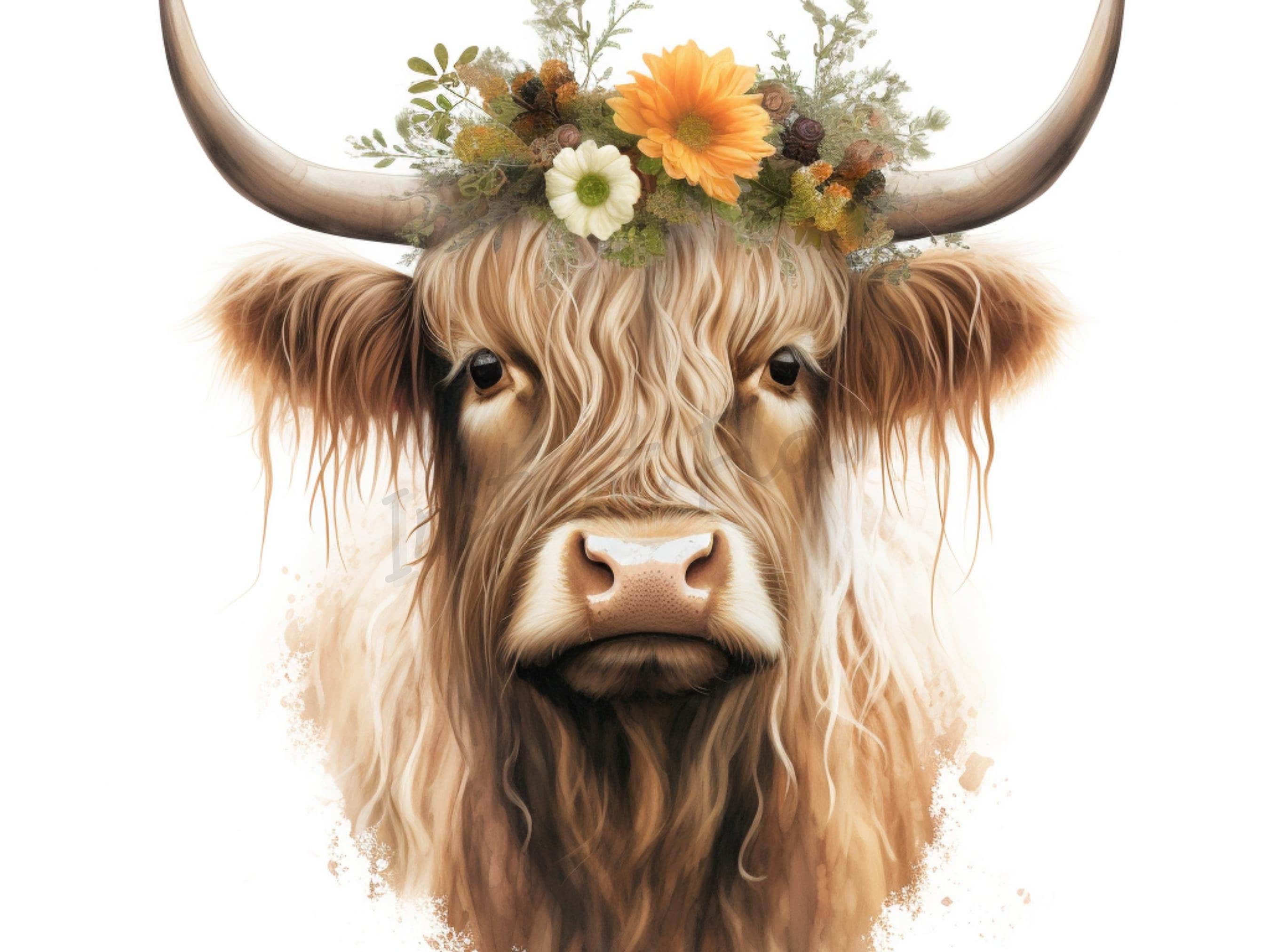 Highland Cow With Flower Crown Clip Art Bundle 15 PNG Designs ...