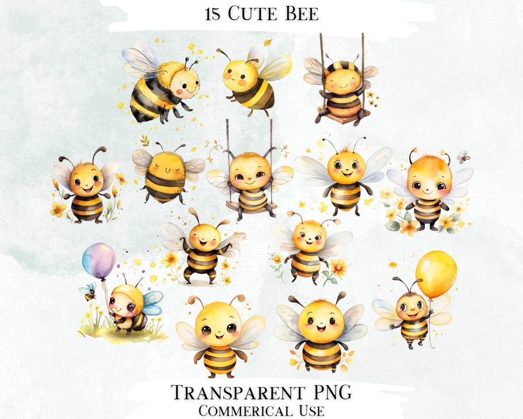 Bee Watercolor Clipart Bundle, Commercial Use PNG Graphics - Etsy