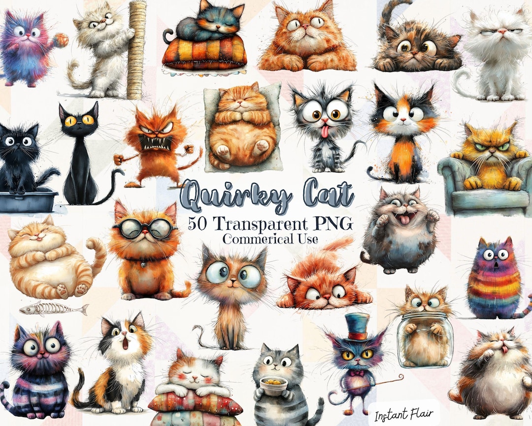 50 Quirky Cat Clipart – Big Bundle – Transparent PNG – Commercial Use ...