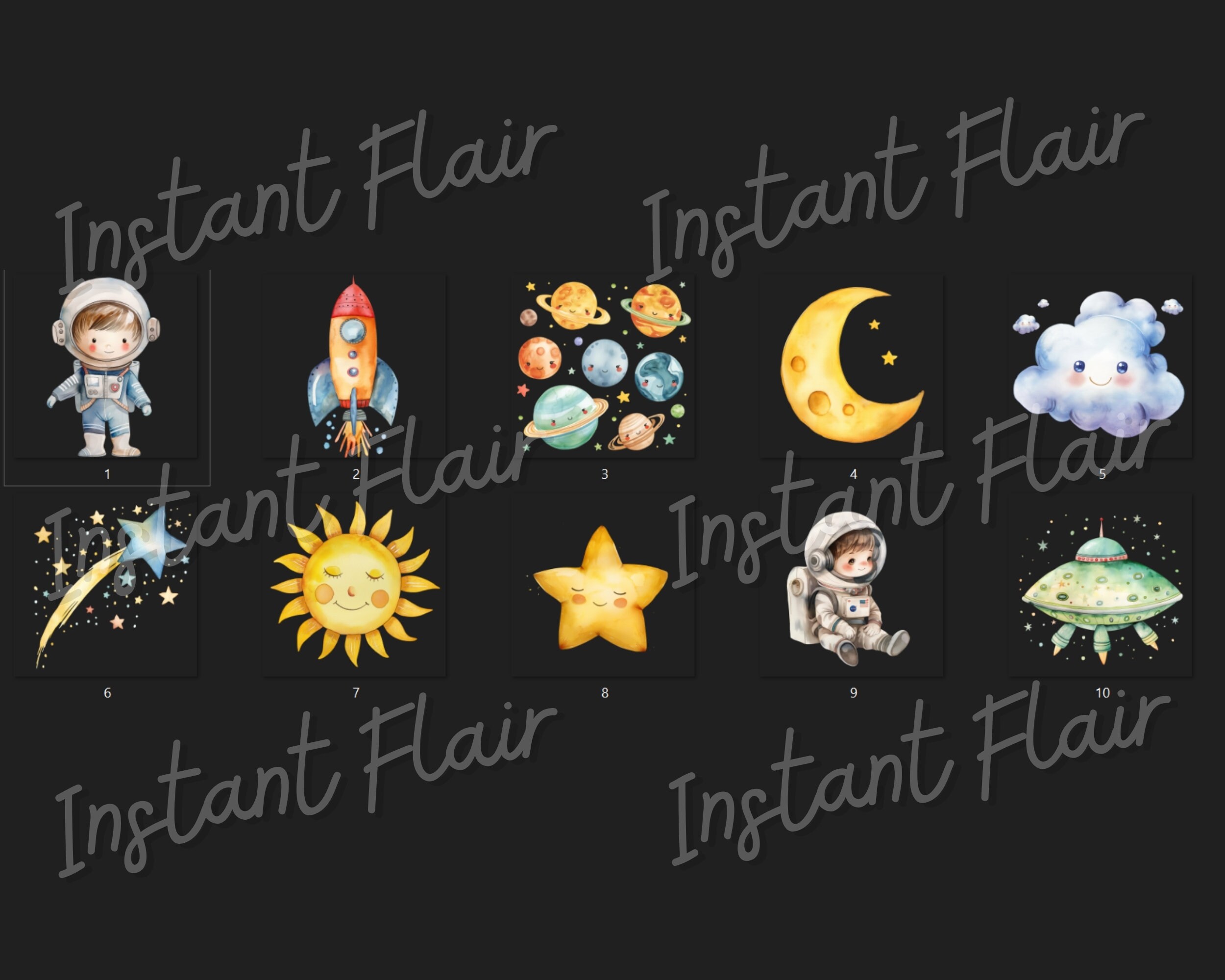 Space Watercolor Clip Art Bundle, Transparent PNG Designs, Decorative ...