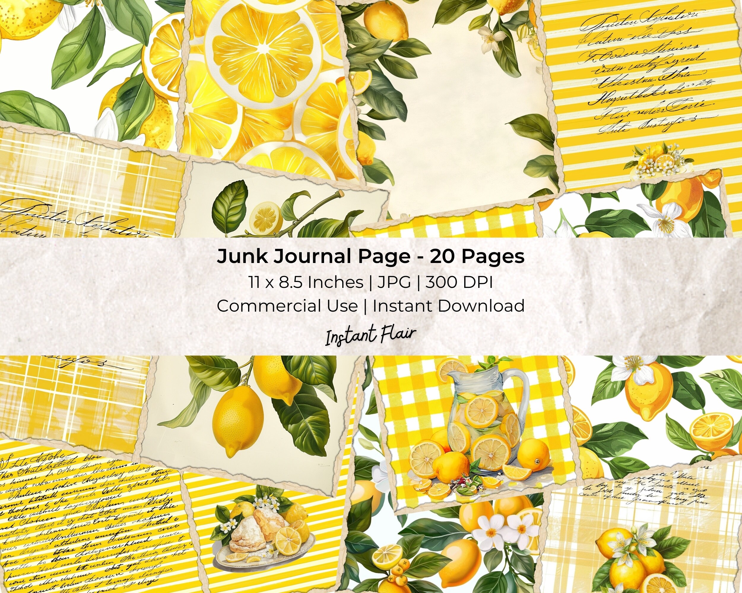 Lemon: Collage Sheet Digital Scrapbook Paper Kit Instant Digital ...