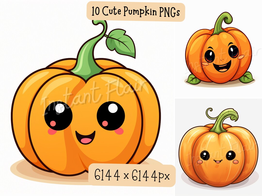 Cute Pumpkin Clip Art Bundle, 10 PNG Designs, Decorative Images ...