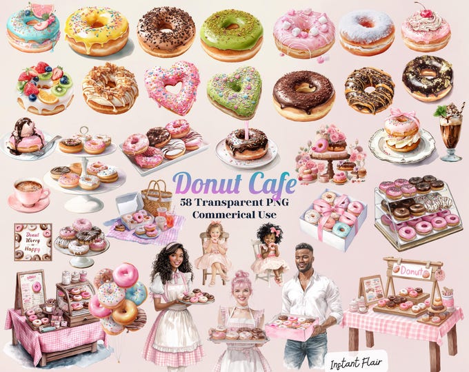 Donut Shop Clipart | Watercolor Donut PNG | Baking Clipart Bundle ...