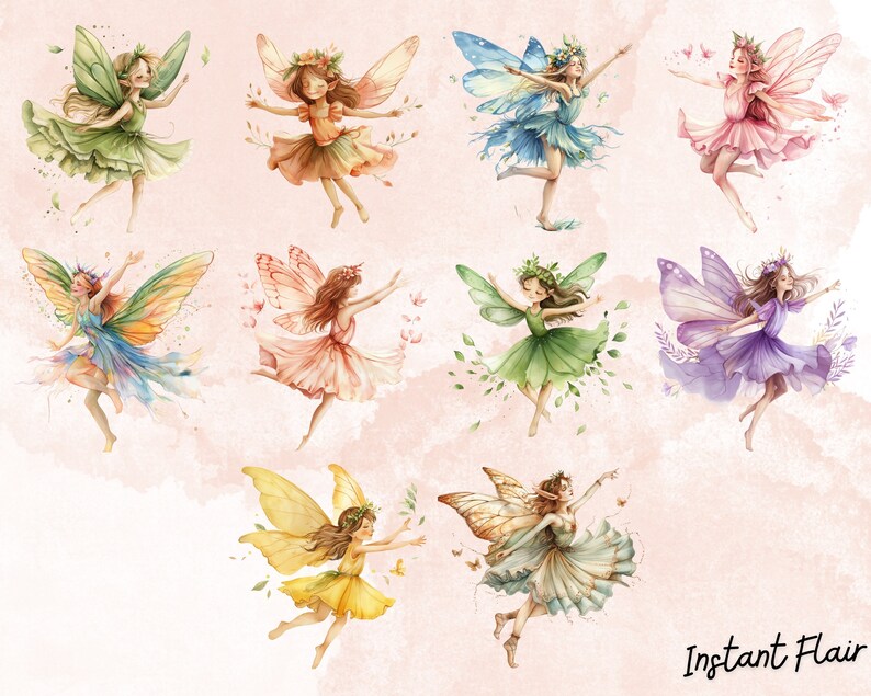 Watercolor Dancing Fairy Clipart, Transparent PNG Bundle (digital ...