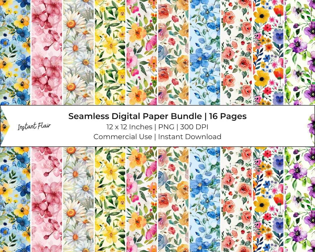 Watercolor Floral Digital Paper: Seamless Spring Patterns (commercial ...