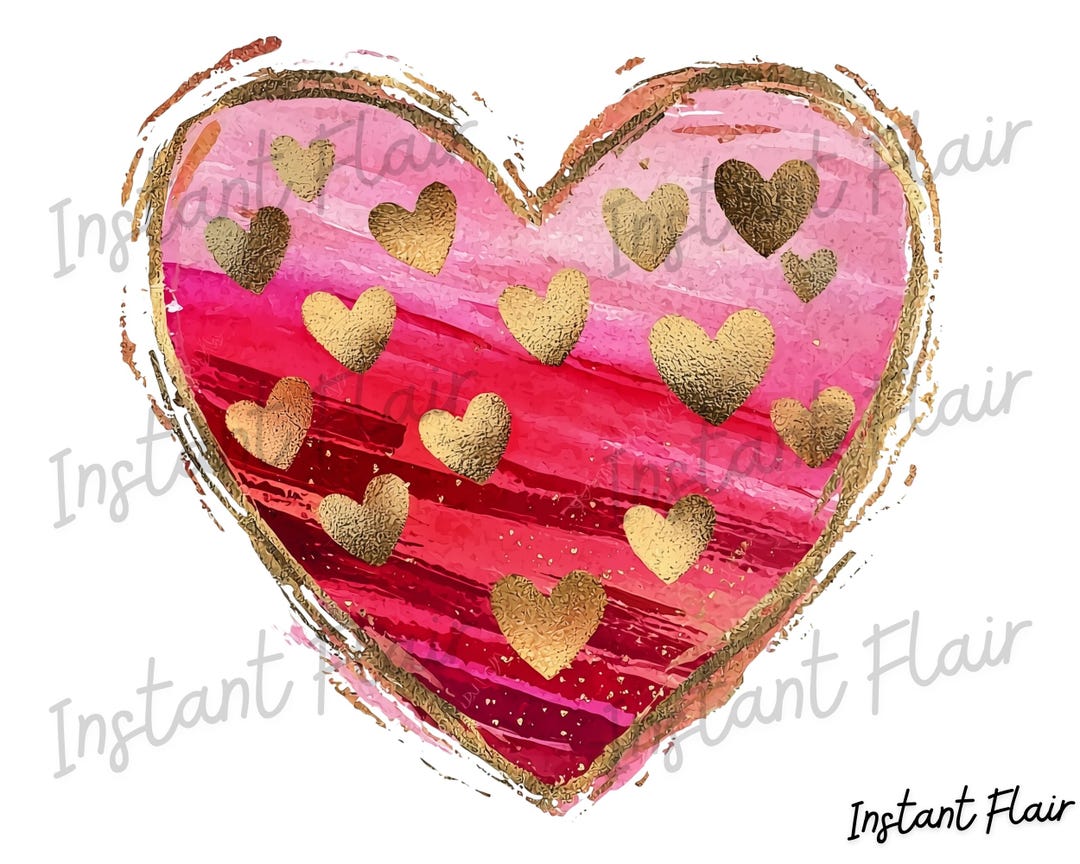 Watercolor Heart Clipart – Pink & Gold Valentine PNG (digital Download ...