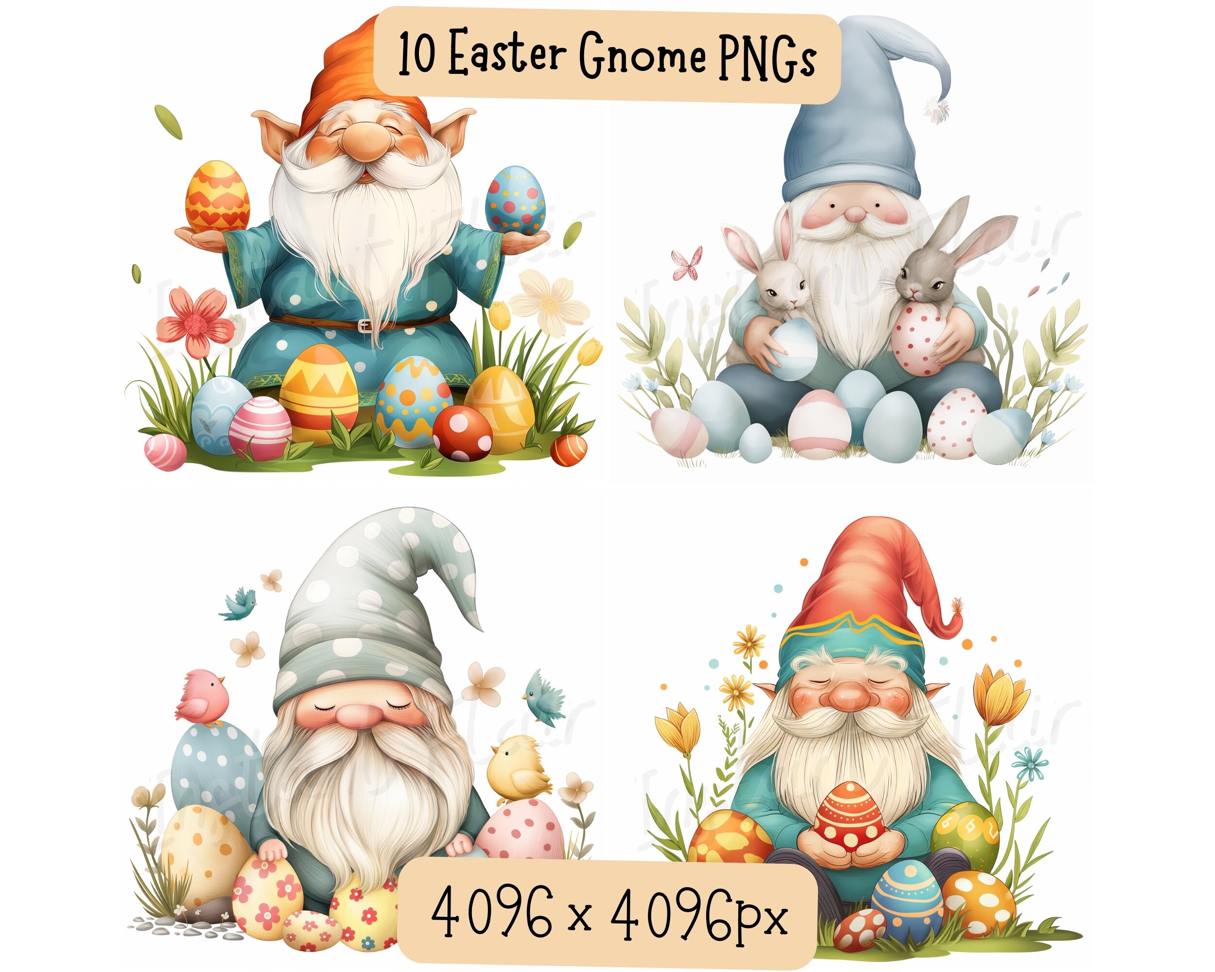 Easter Gnome Clip Art Bundle, PNG Designs, Decorative Images, Digital ...