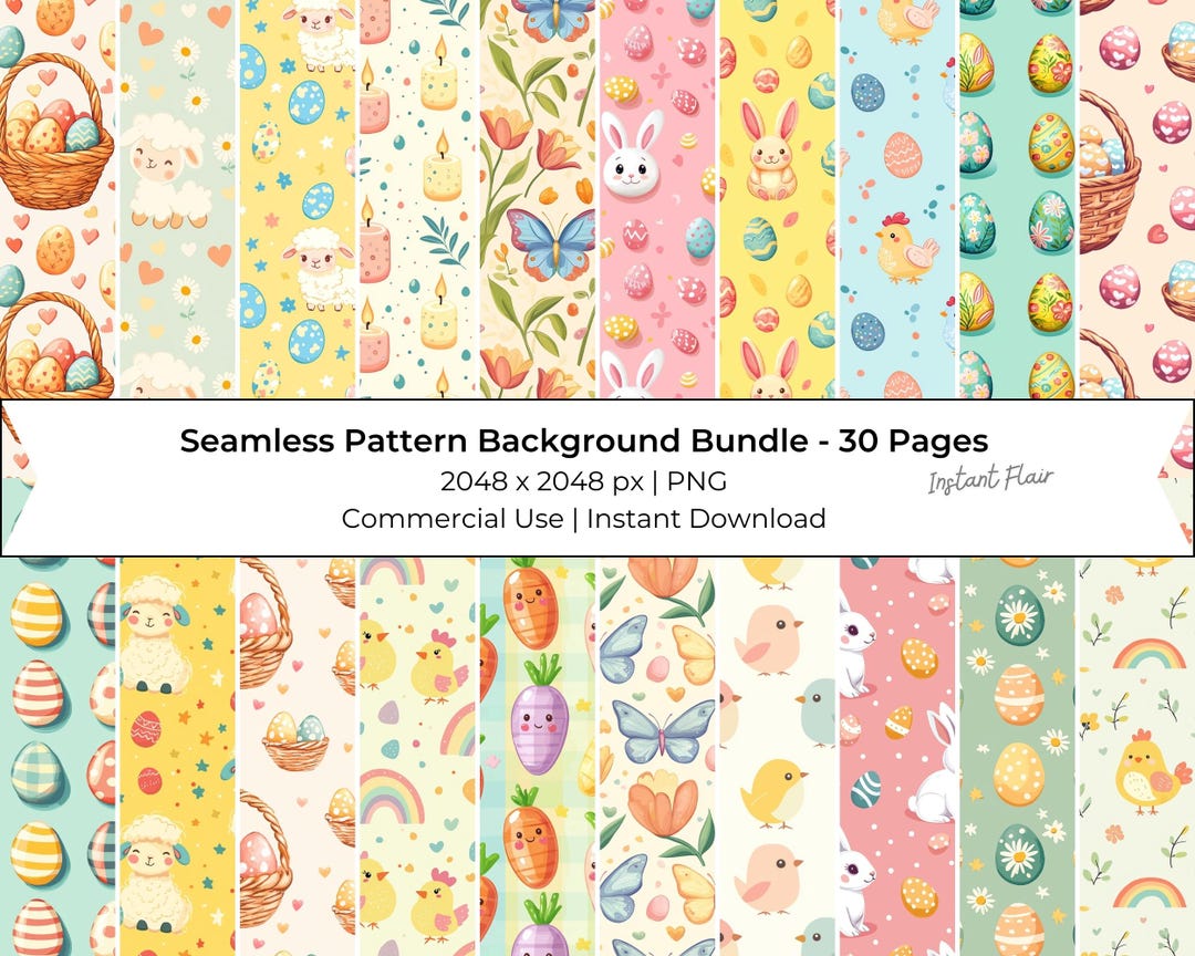 Easter Seamless Pattern Bundle – Pastel Spring Backgrounds (PNG Digital ...