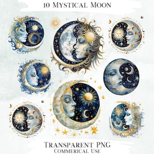 Watercolor Mystical Moon Clipart Bundle: Transparent PNG Designs ...