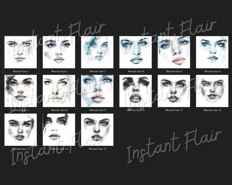 Woman's Face Watercolor Clip Art Bundle, PNG Designs, Decorative Images ...