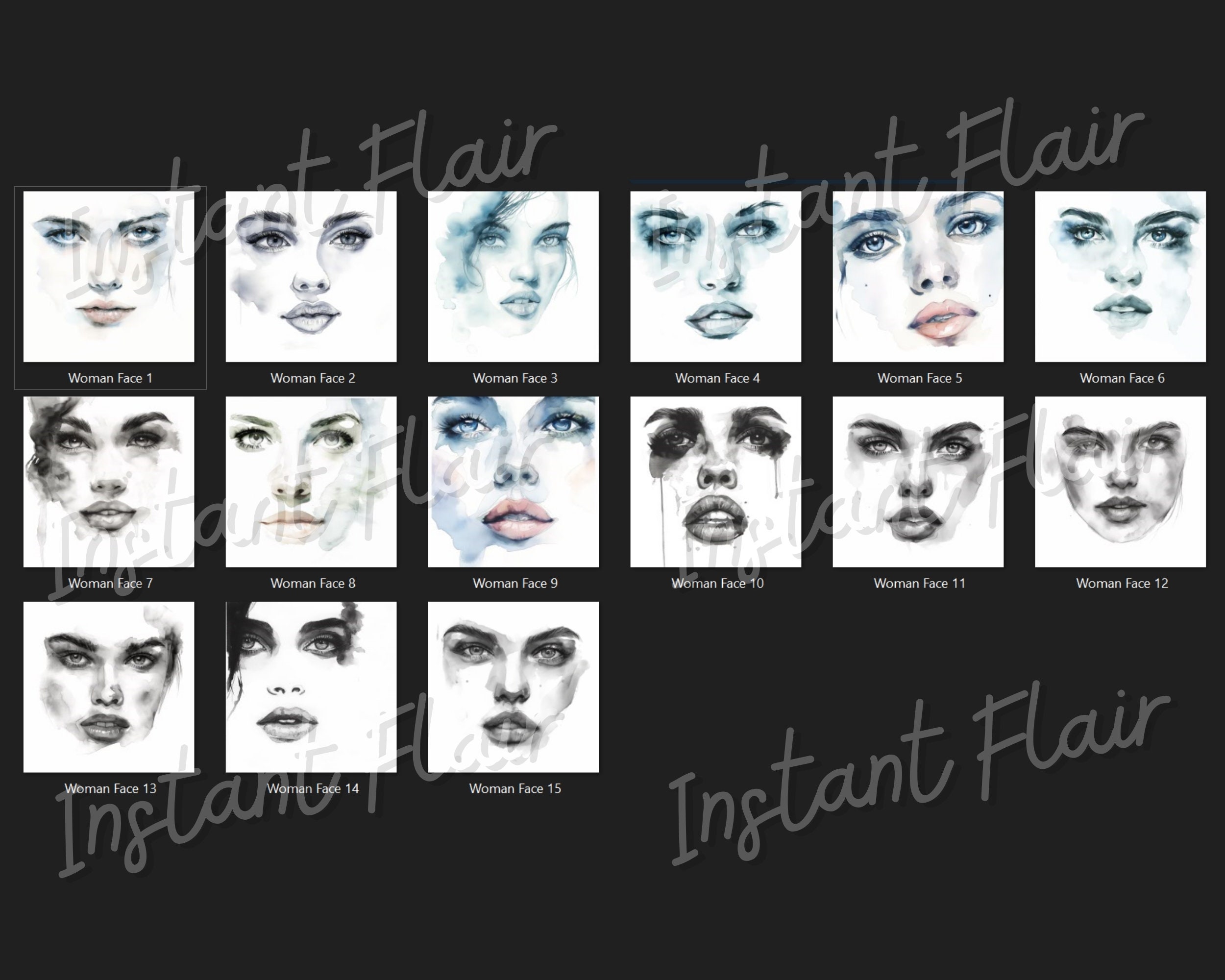 Woman's Face Watercolor Clip Art Bundle, PNG Designs, Decorative Images ...