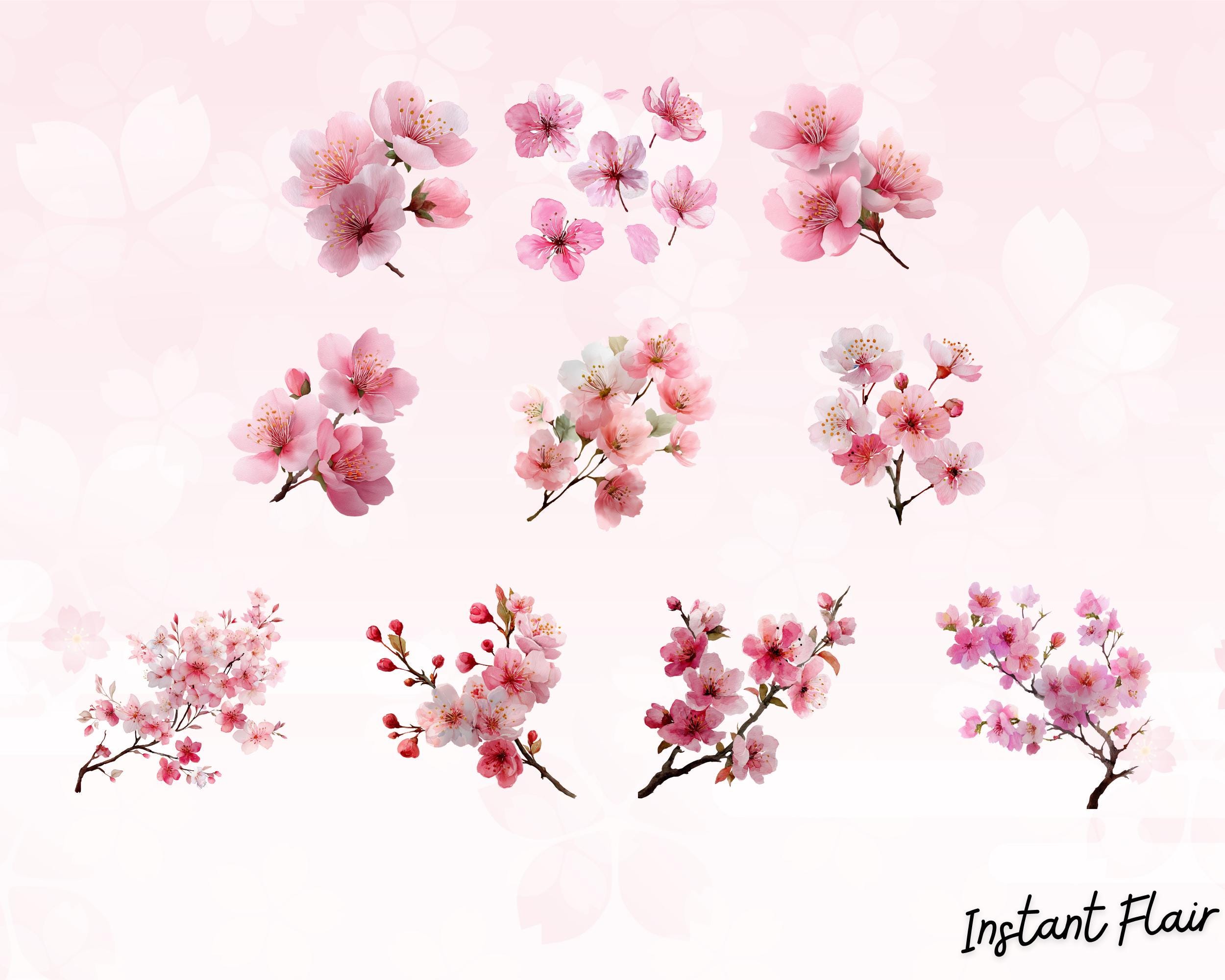 Watercolor Cherry Blossom Clipart | Sakura Flowers PNG Bundle (digital ...