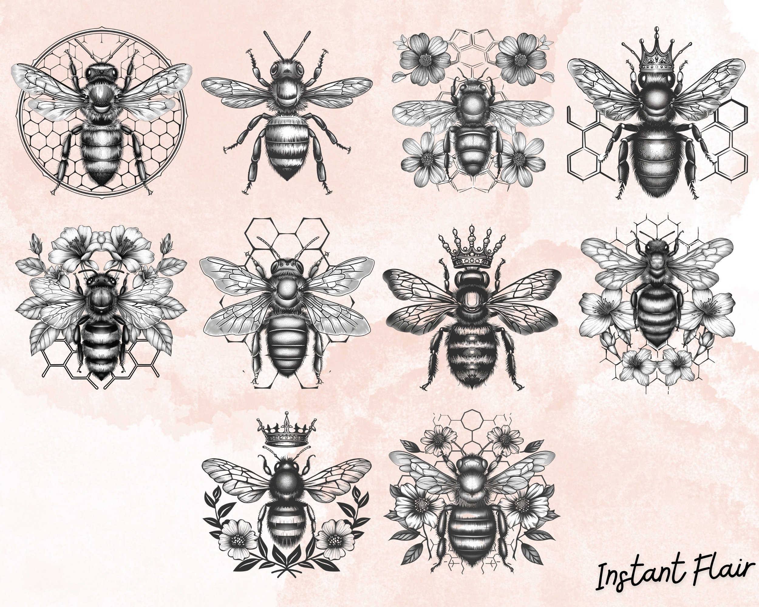 Honey Bee Line Art Clip Art Bundle, 50 PNG Graphics (commercial Use) - Etsy
