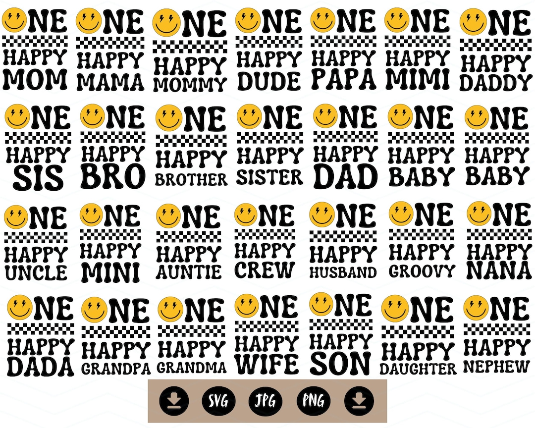 One Happy Dude Matching Birthday SVG - Retro Smiley Face - Family ...