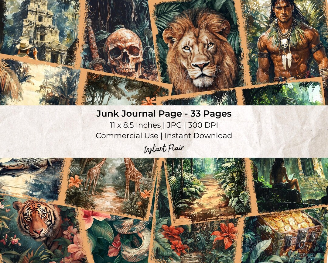 Jungle Junk Journal, 33 Pages, Tropical Scrapbook Pages, Craft Supplies ...